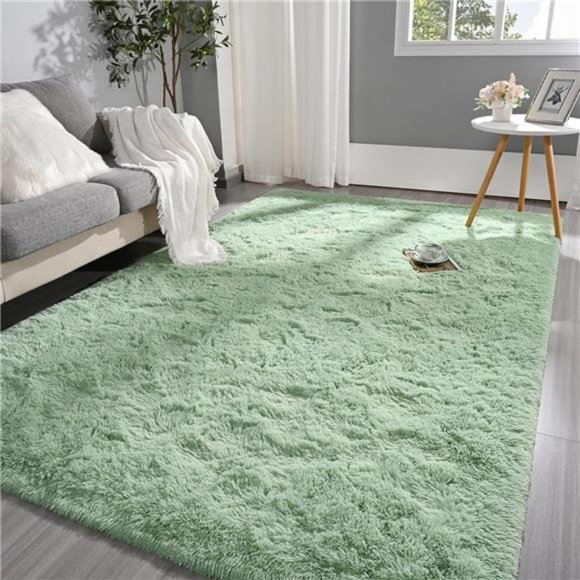 Accents | Fluffy Sage Green Rug For Bedroom Living Room 4x6 Feet ...